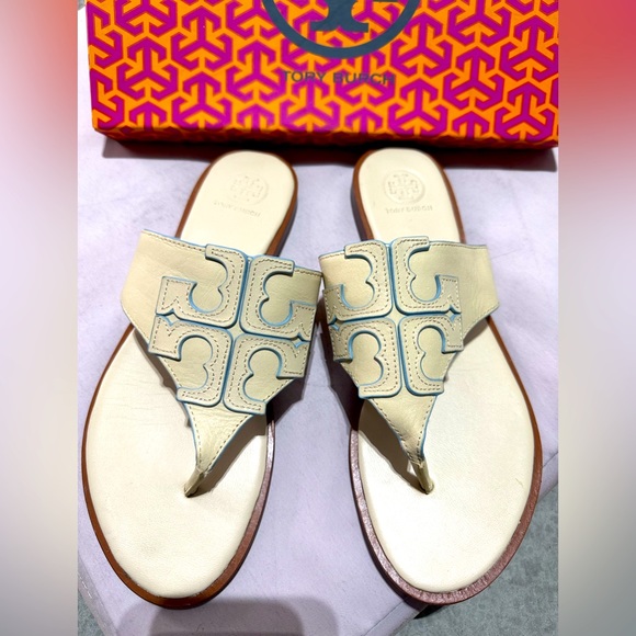 Tory Burch | Shoes | Janie Full Logo Thong Tory Burch Sandals | Poshmark